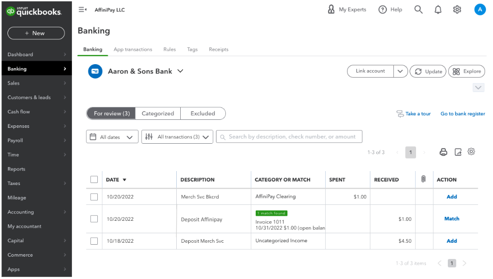 QuickBooks Online Integration – AffiniPay