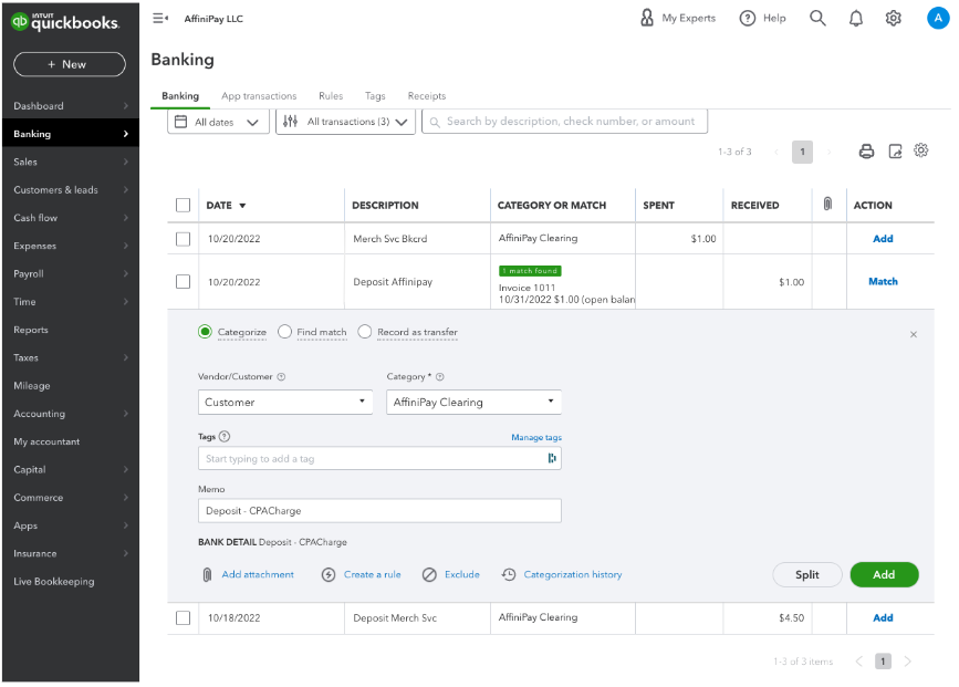 QuickBooks Online Integration – AffiniPay