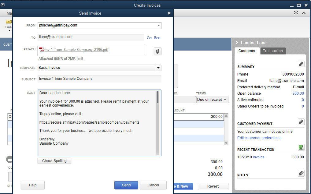 How to add a payment link to QuickBooks invoices – AffiniPay
